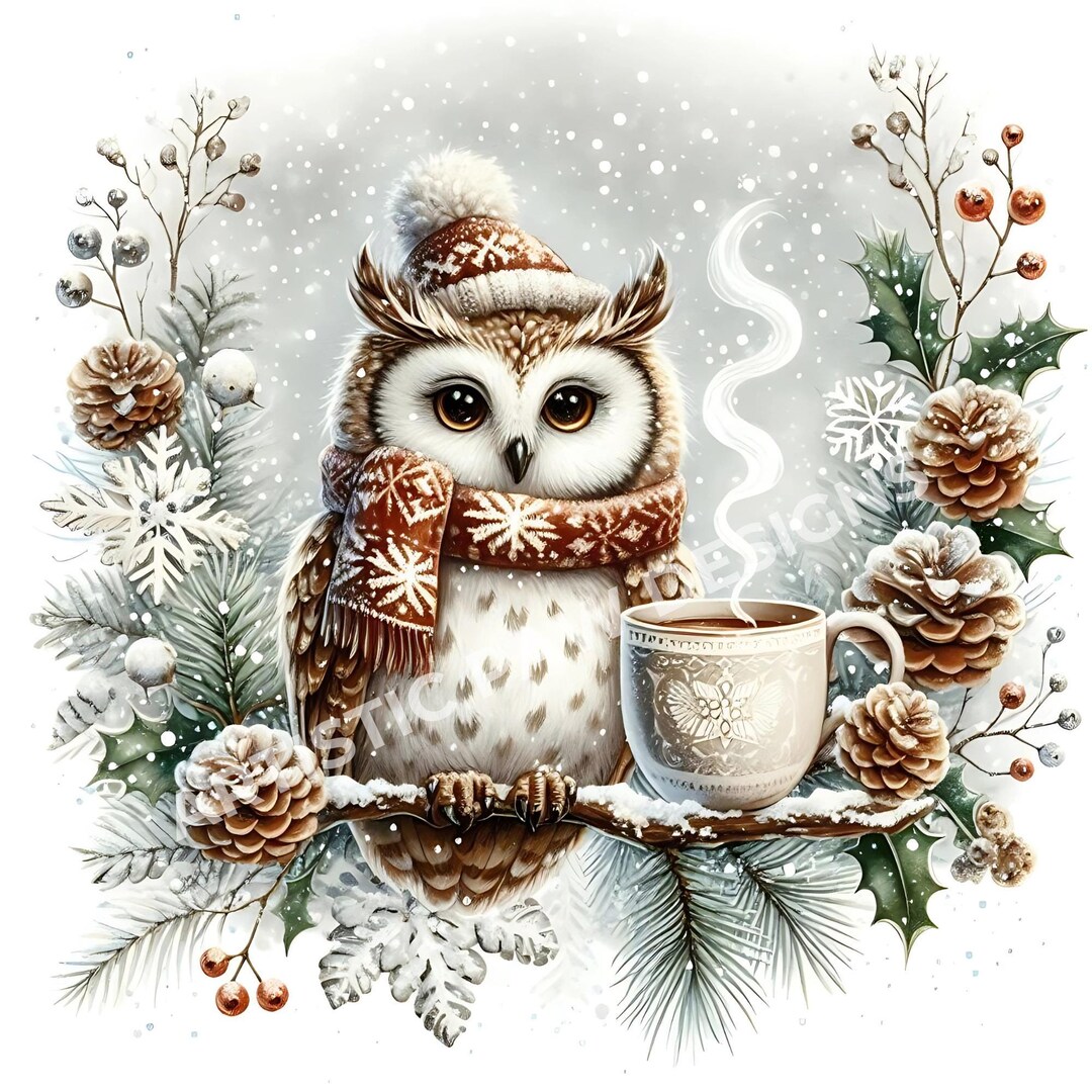 Winter Woodland Owl Clipart, Cute Forest Owl Clipart, Snowy Owl Clipart ...
