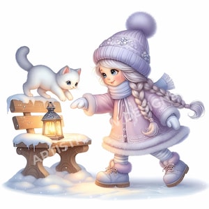 Pastel Gnome and Cat Winter Clipart | Cute Pastel Christmas Gnome JPG ...