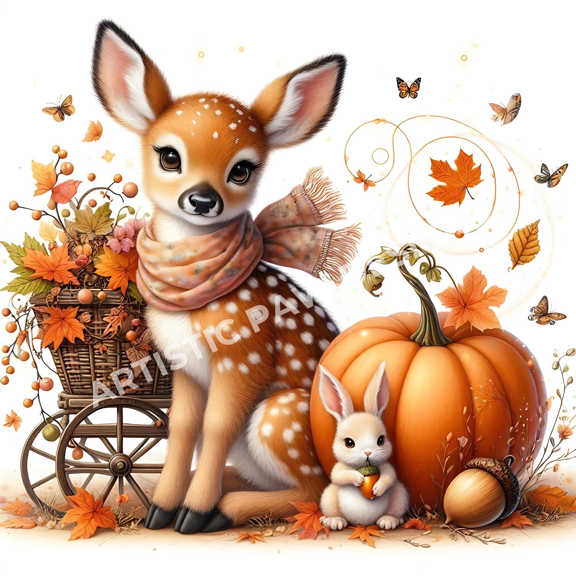 Baby Fawn Clipart, Fall Woodland Deer Art, Cute Baby Deer Clip Art ...