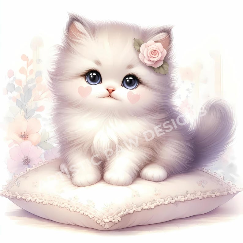 Cute Fluffy Cat Clipart - 14 High Quality JPG, Adorable Cat, Cute ...