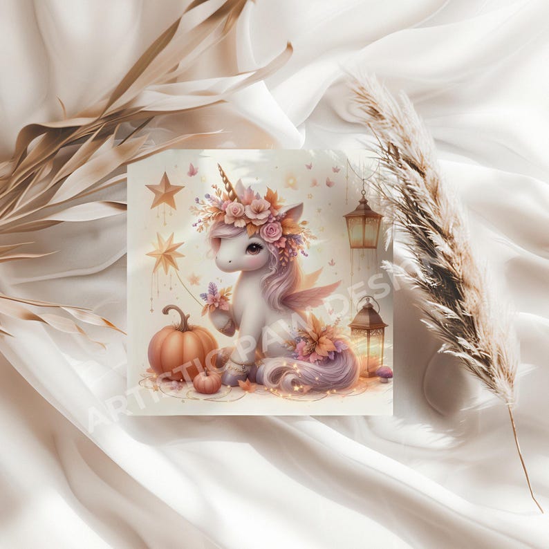7 Watercolor Fall Unicorn Clipart - Cute Unicorn Art, Autumn Unicorn ...