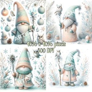 Pastel Watercolor Winter Gnome Clipart - Gnome and Owl Companion Art ...