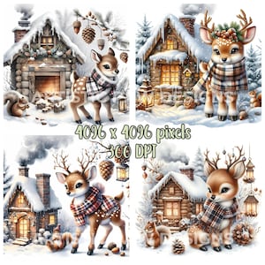 Woodland Christmas Reindeer Clipart, Cute Festive Reindeer Art, Winter ...