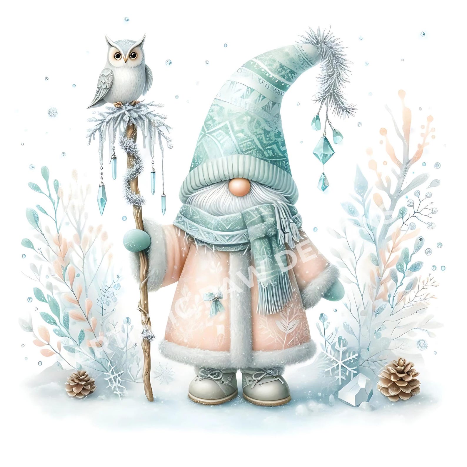 Pastel Watercolor Winter Gnome Clipart - Gnome and Owl Companion Art ...