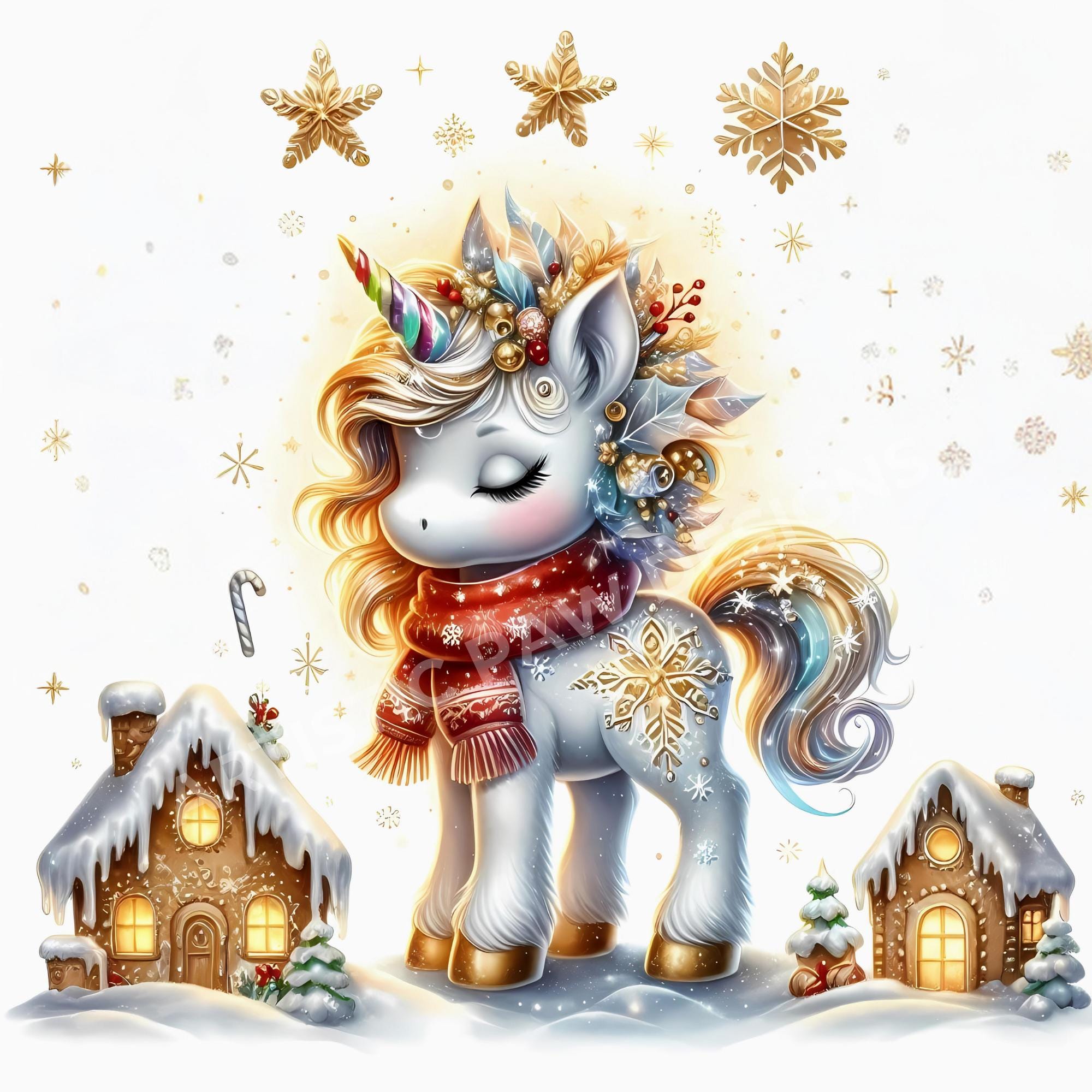 Winter Unicorn Clipart | 5 High Quality 300 DPI JPG | Watercolor Cute ...