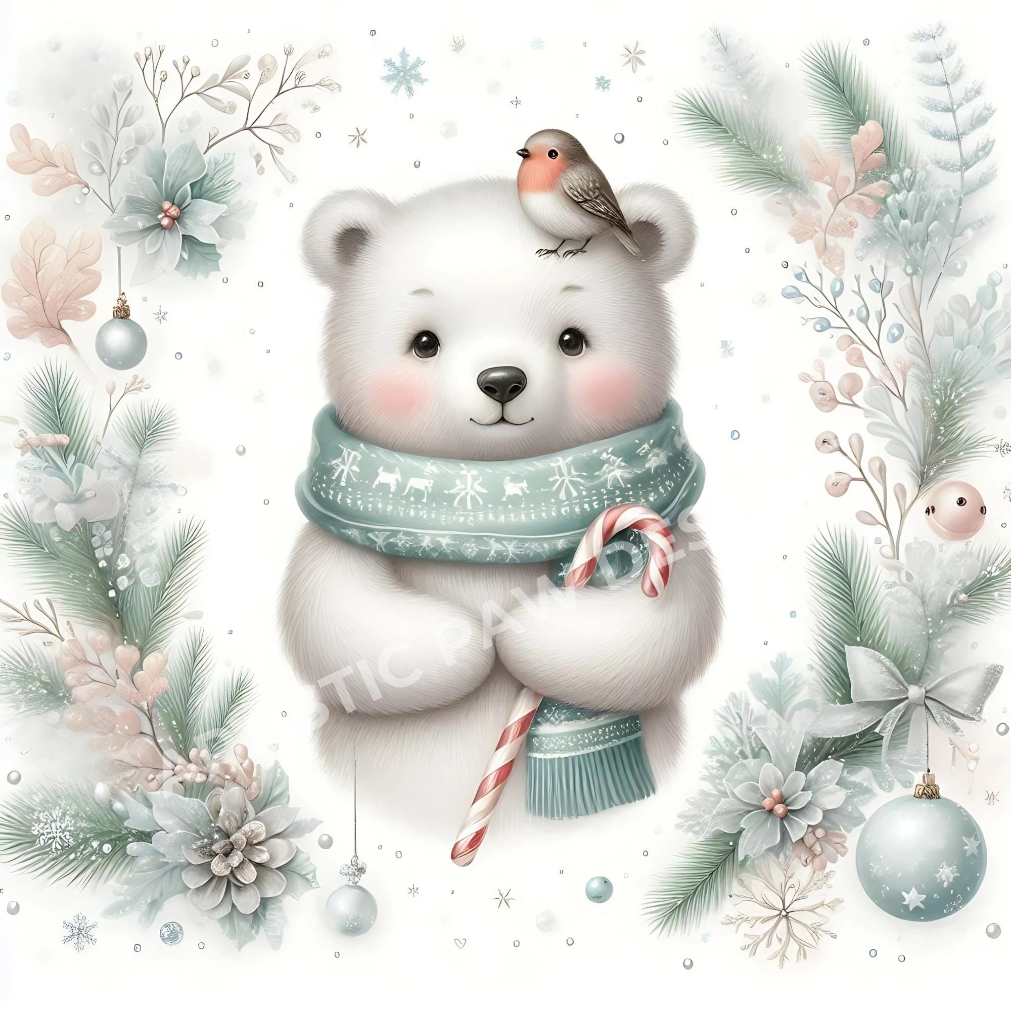 Cozy Christmas Polar Bear Clipart - Cute Watercolor Christmas Bear ...