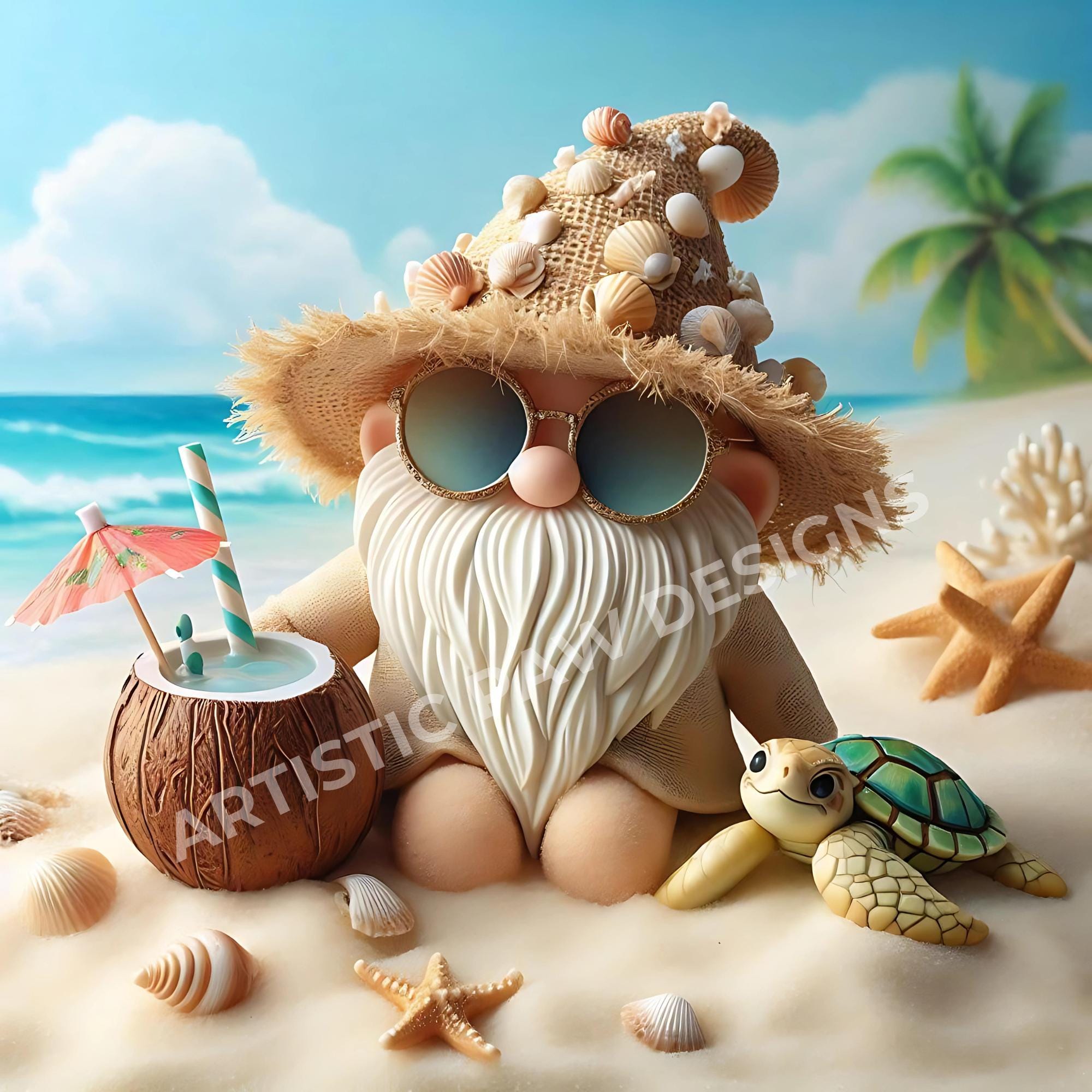 8 Summer Beach Gnome Clipart - Sea Gnome Clip Art JPG, Tropical Gnome ...