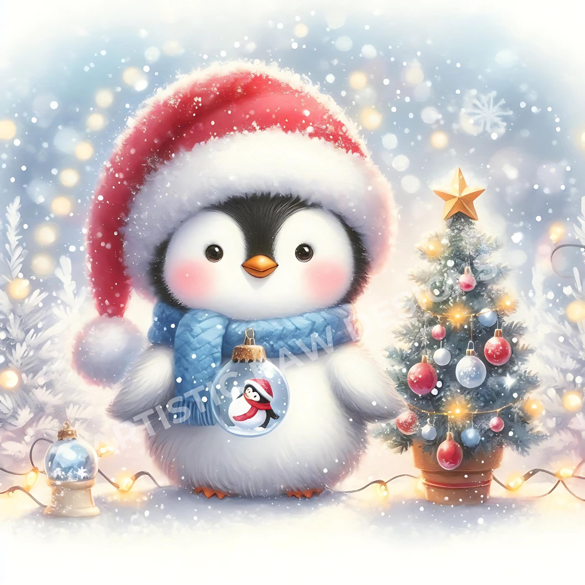 Watercolor Baby Penguin Clipart - Cute Winter Scene Clip Art, Holiday ...