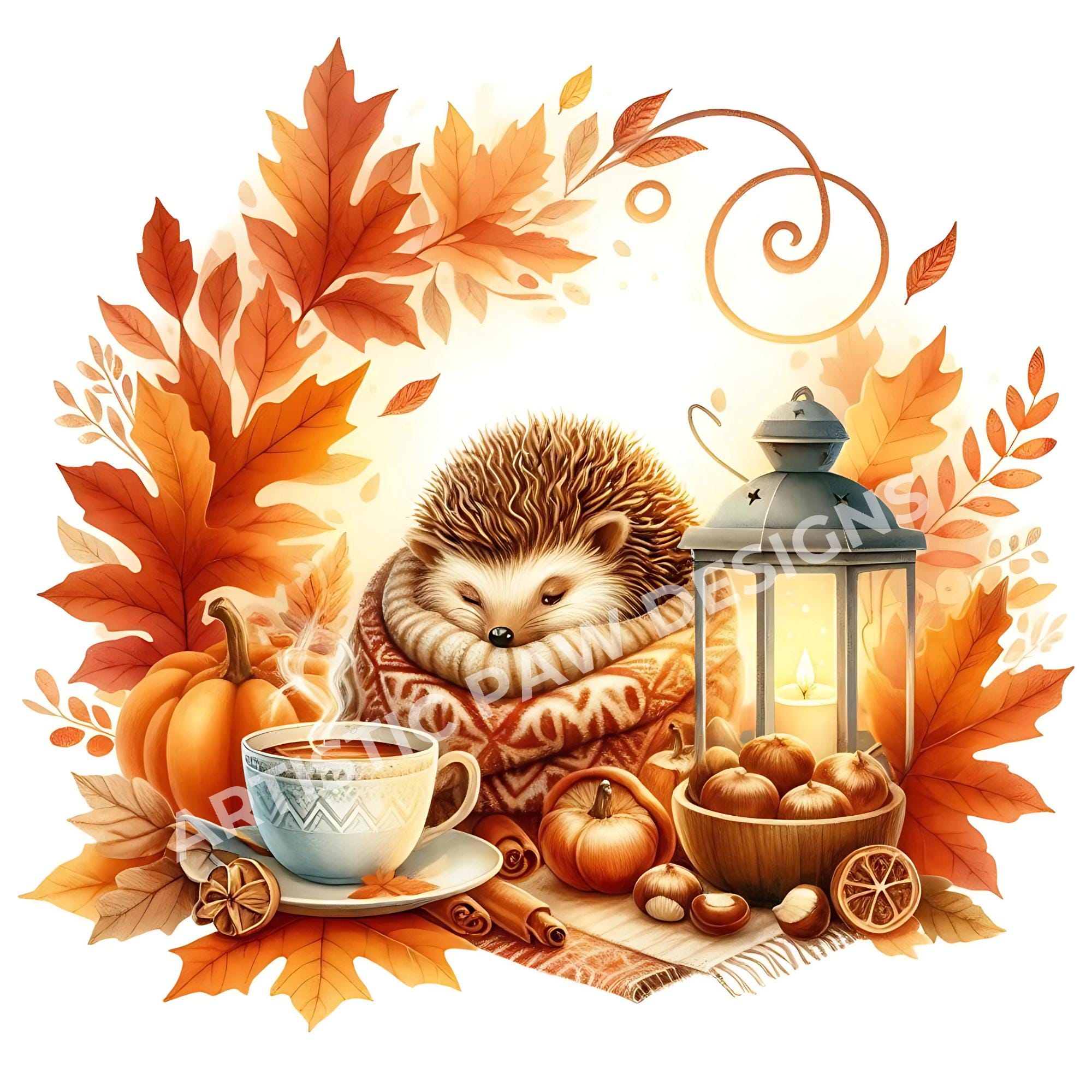 Watercolor Autumn Hedgehog Clipart - Woodland Animal Clip Art, Cozy ...