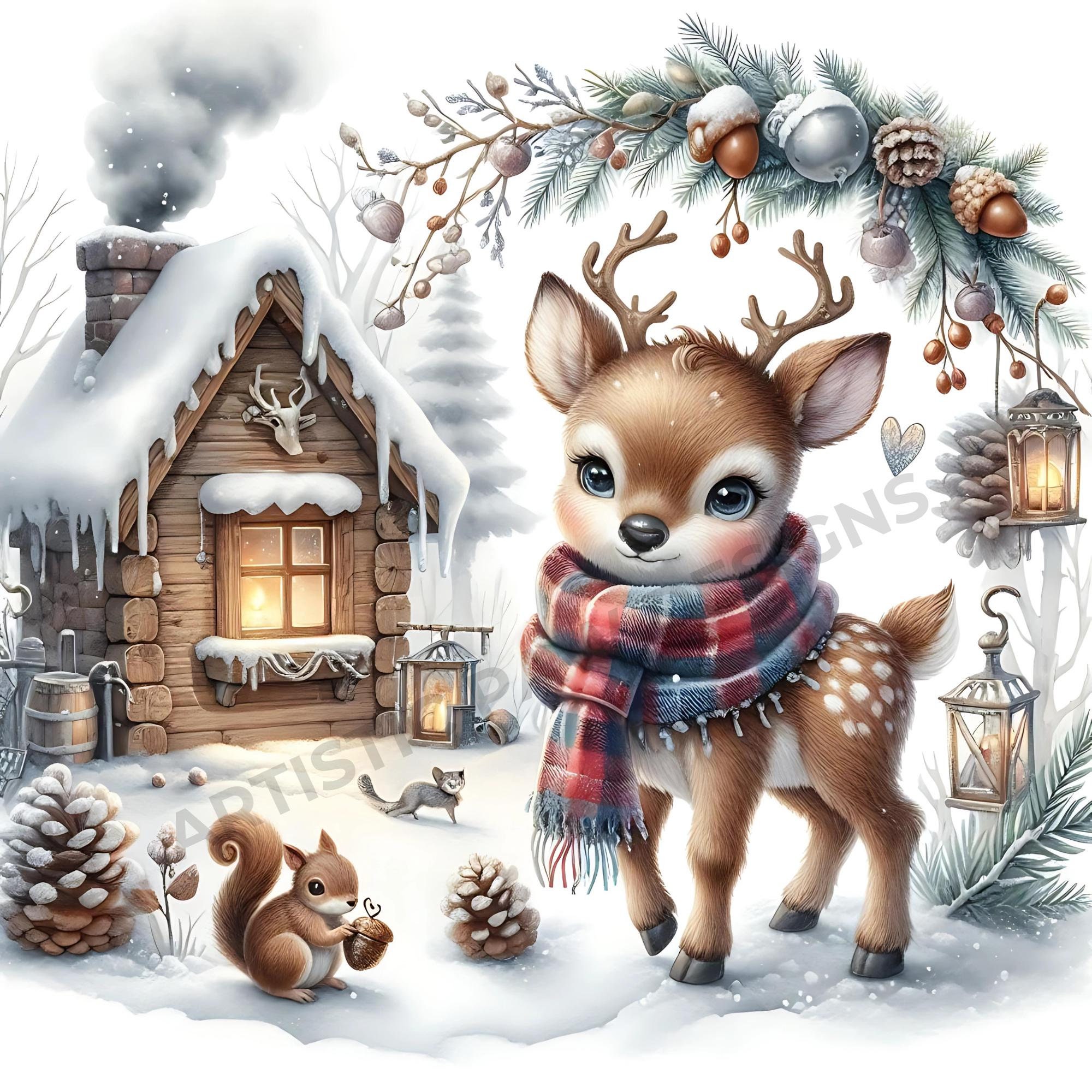 Woodland Christmas Reindeer Clipart, Cute Festive Reindeer Art, Winter ...
