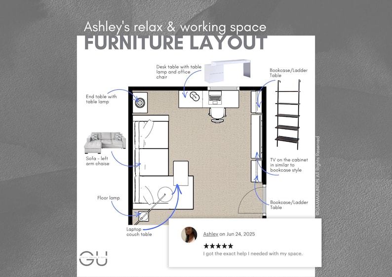 CUSTOM 1 Room Floor Plan - Furniture Layout & Spacial Planning With ...