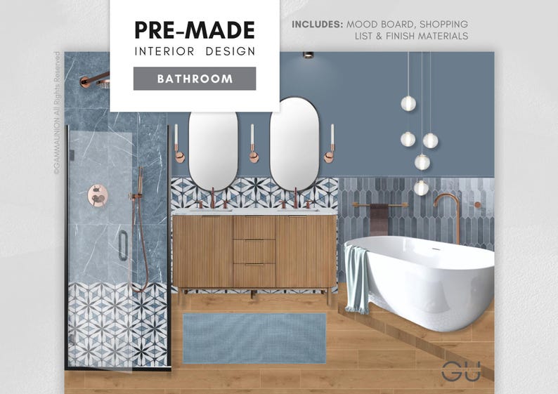 Pre-made Dusty Blue Bathroom: Modern Interior Design - Mood Board ...