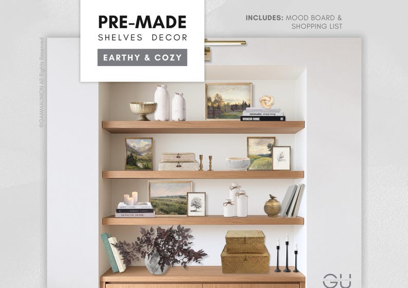 Pre-made Shelf Styling: Modern Earthy Shelves Decor With Aesthetic Mood ...