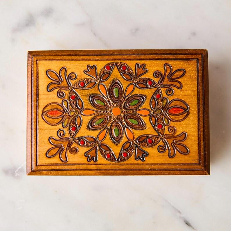 Vintage Polish Folk Art Box, Handmade Floral and Bird Design, Wood and ...