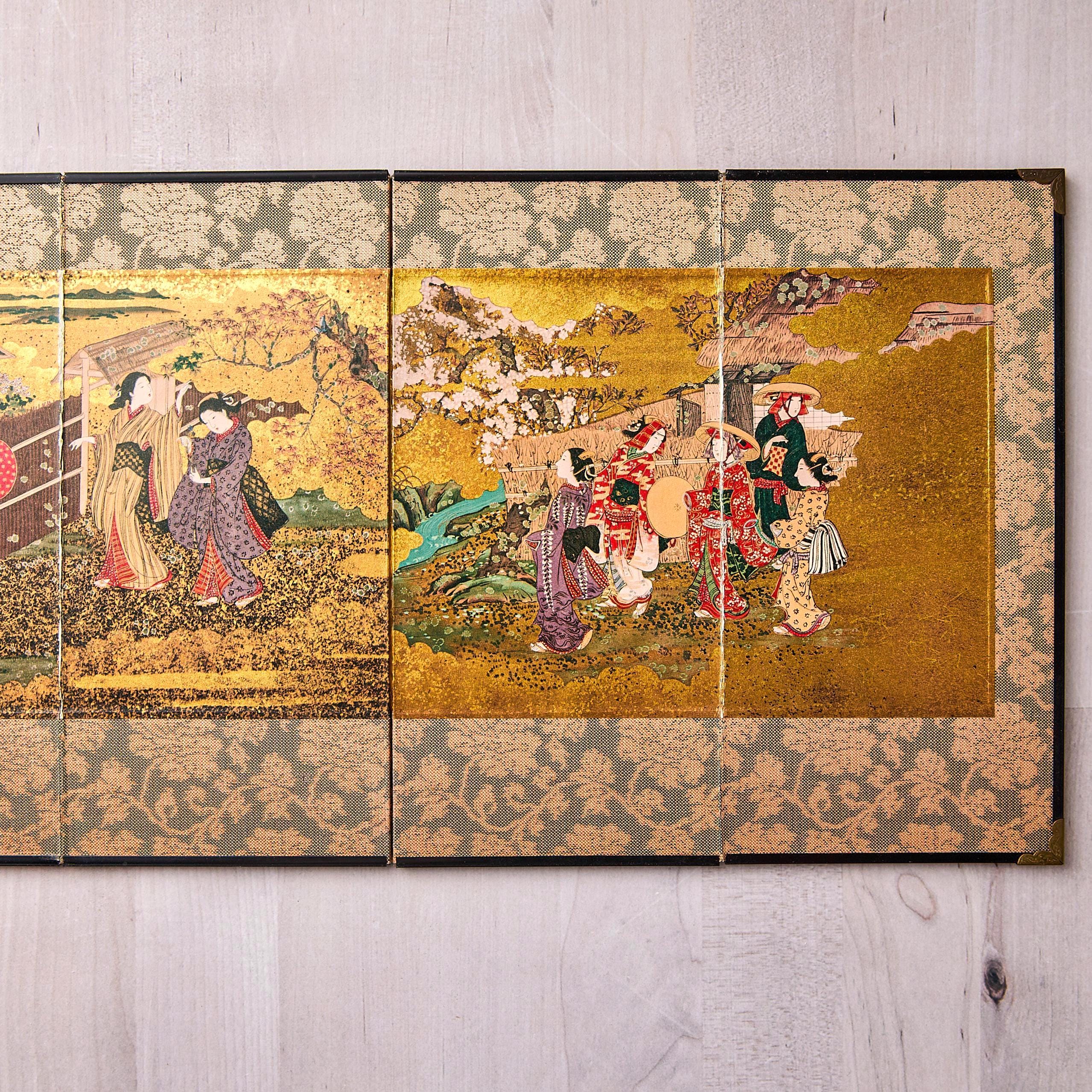 Vintage Japanese Art Byobu: Small Panel Folding Screen - Etsy