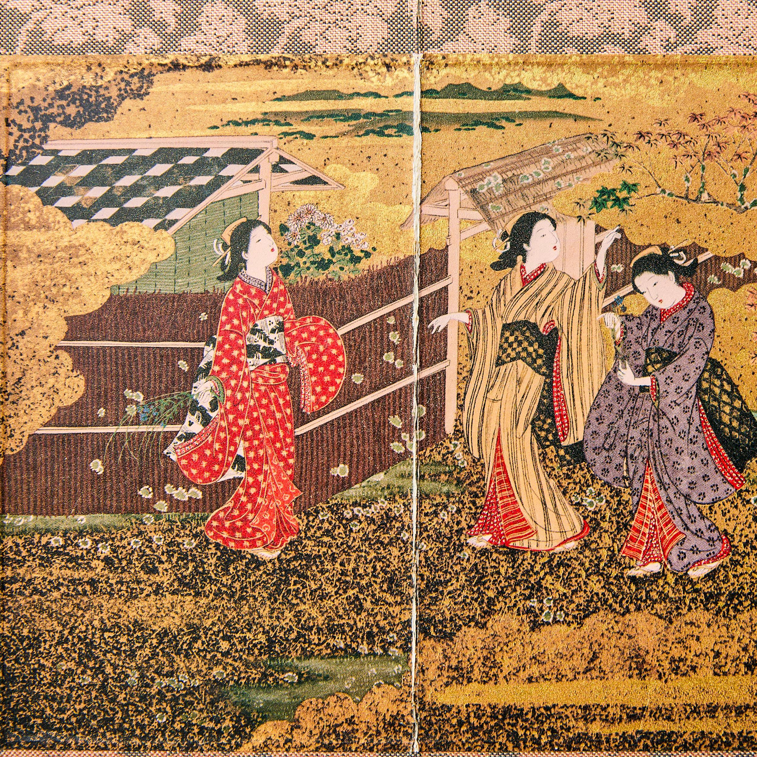 Vintage Japanese Art Byobu: Small Panel Folding Screen - Etsy