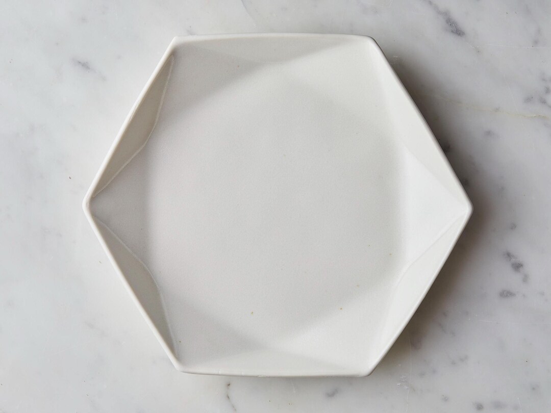 Large White Hexagon Ceramic Plate, Serving Platter, Cake Plate ...