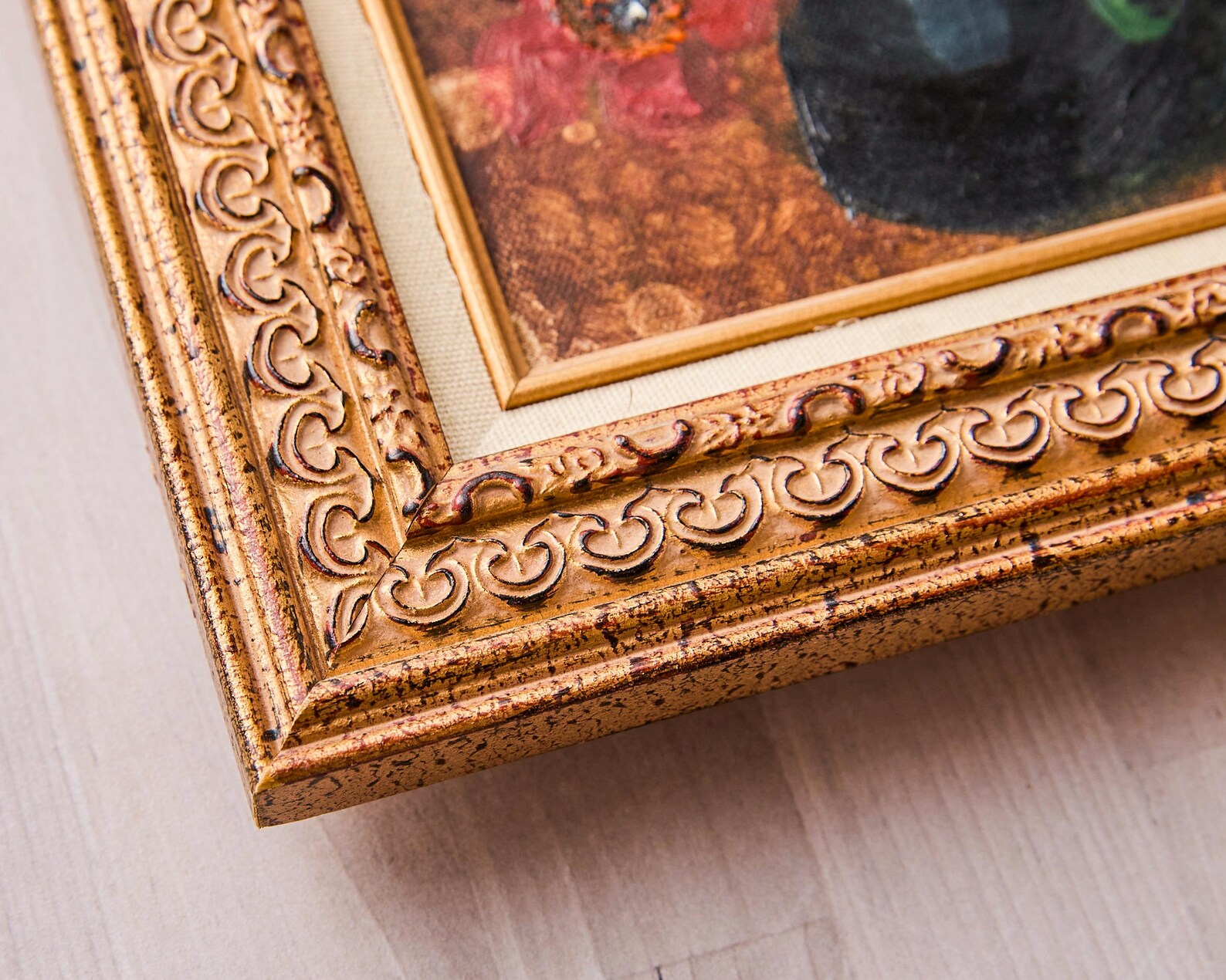 Original Red Floral Acrylic Painting: Gilded Gold Frame, Signed - Etsy