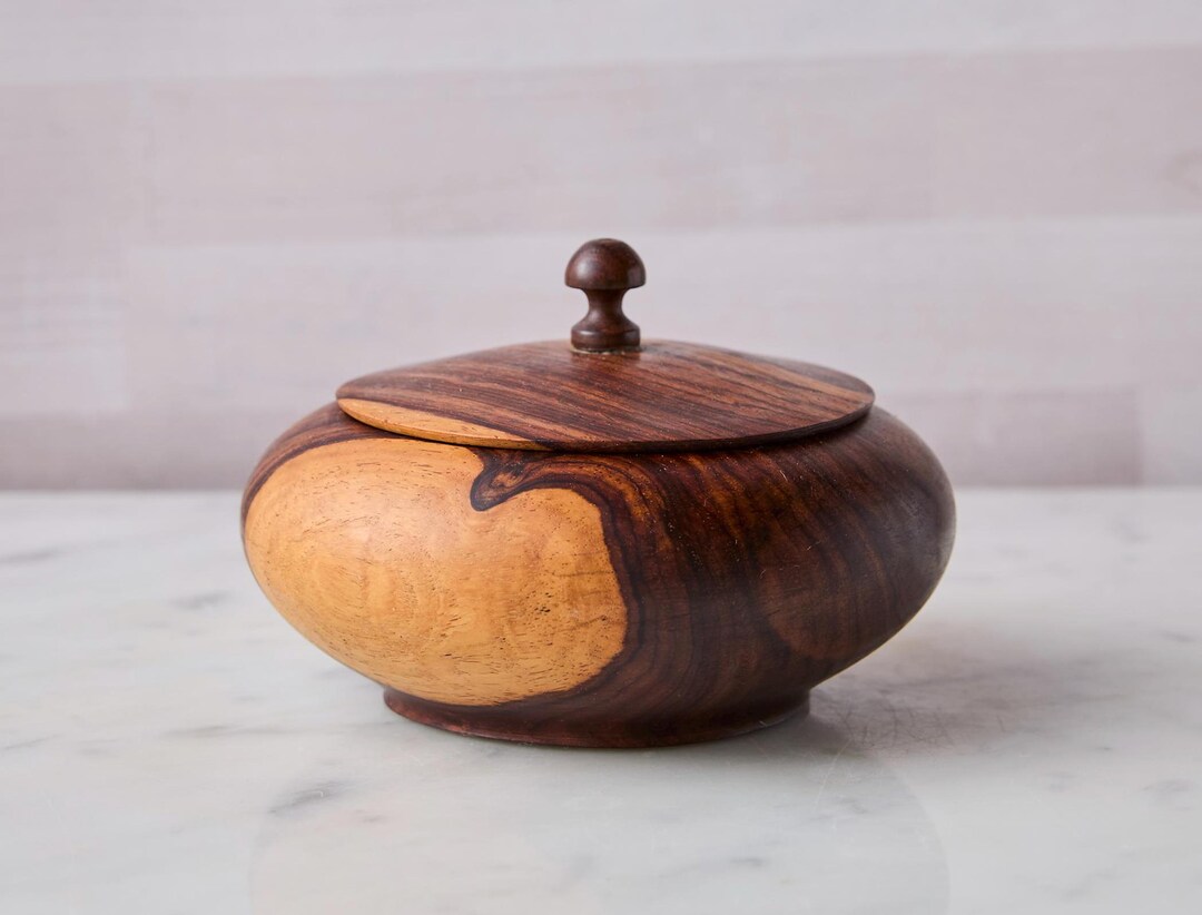 Acacia Wood Turned Lidded Jar, Made in Costa Rica, MCM Inspired Design ...