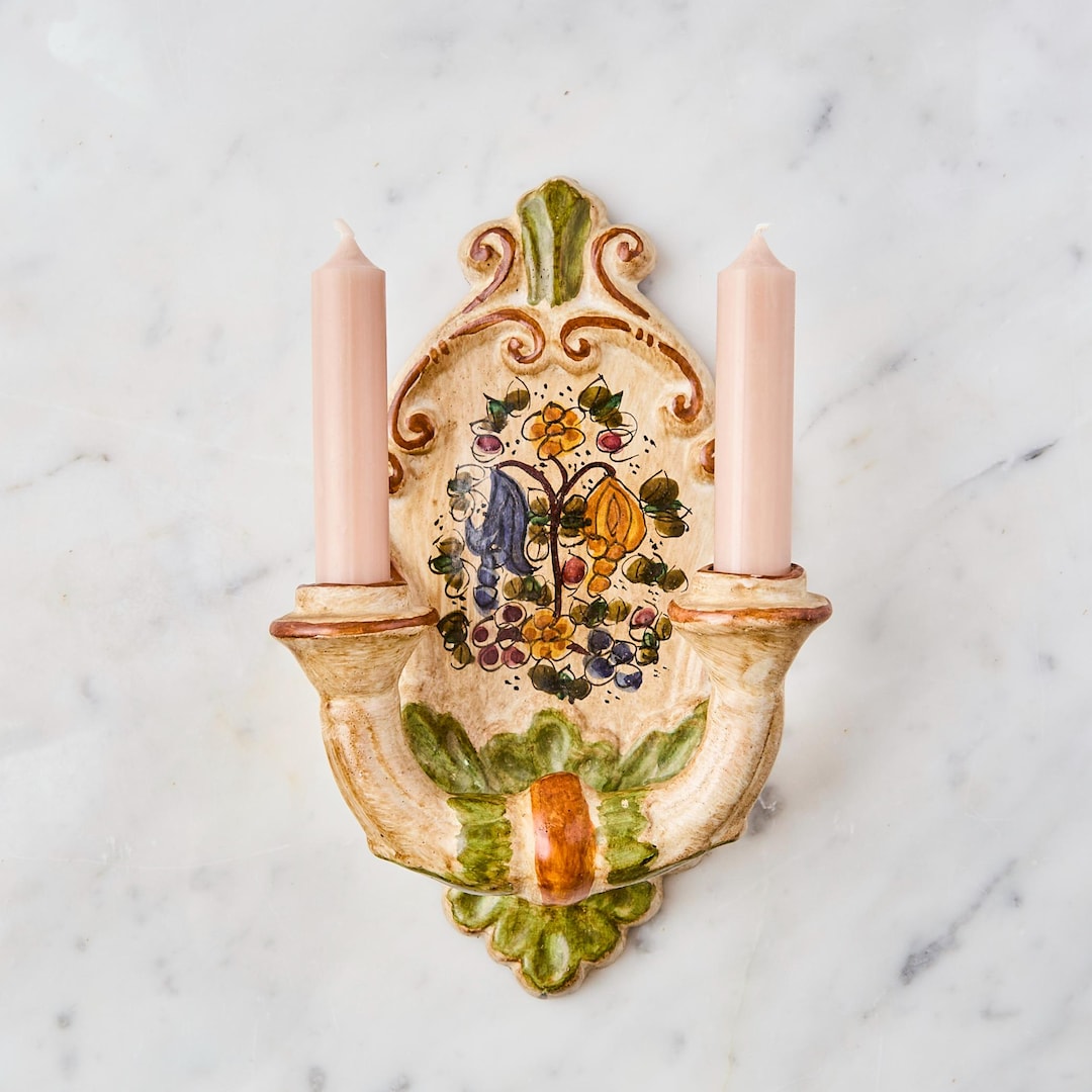Vintage Deruta Italian Candlestick Wall Hanging, Ceramic Double Holder ...