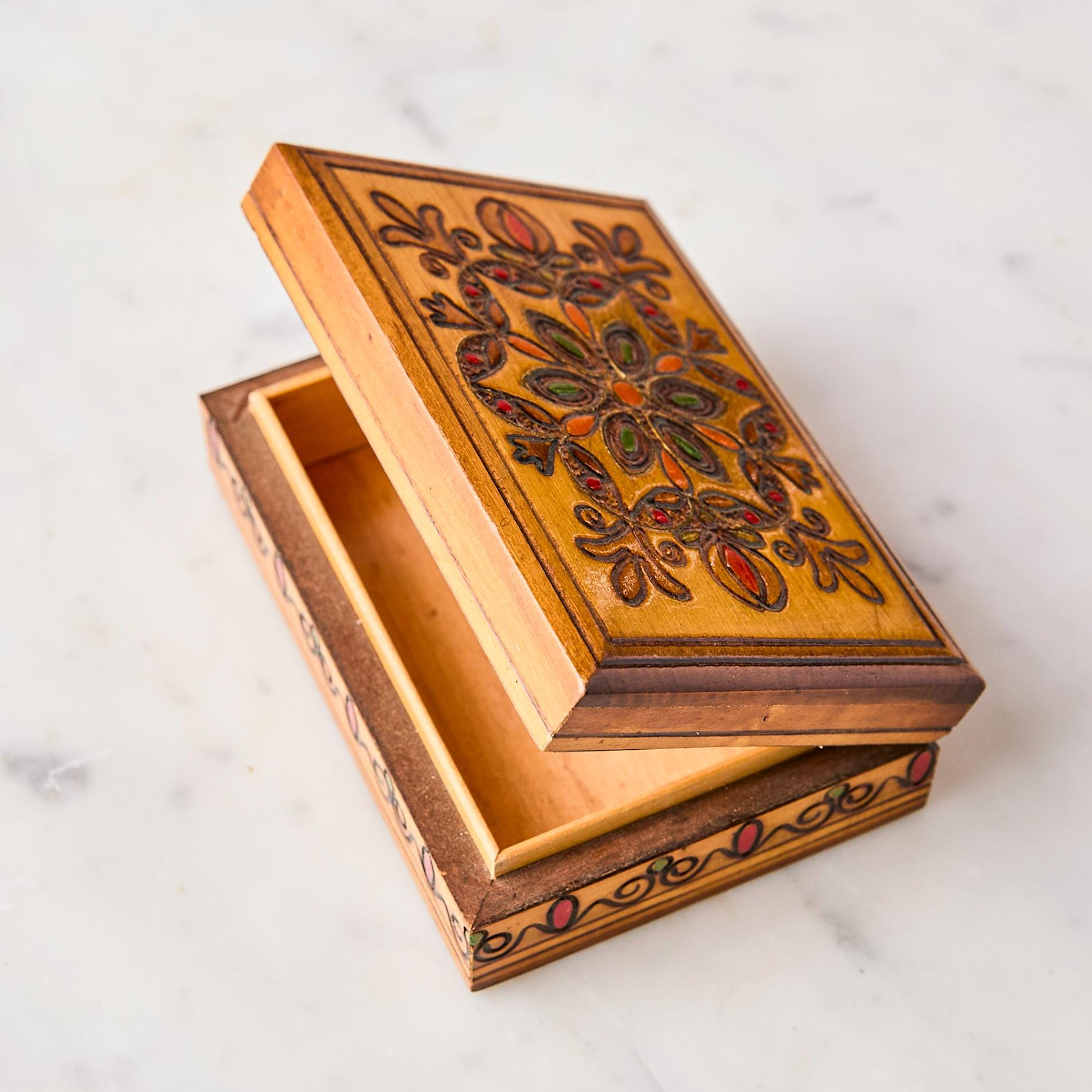 Vintage Polish Folk Art Box, Handmade Floral and Bird Design, Wood and ...