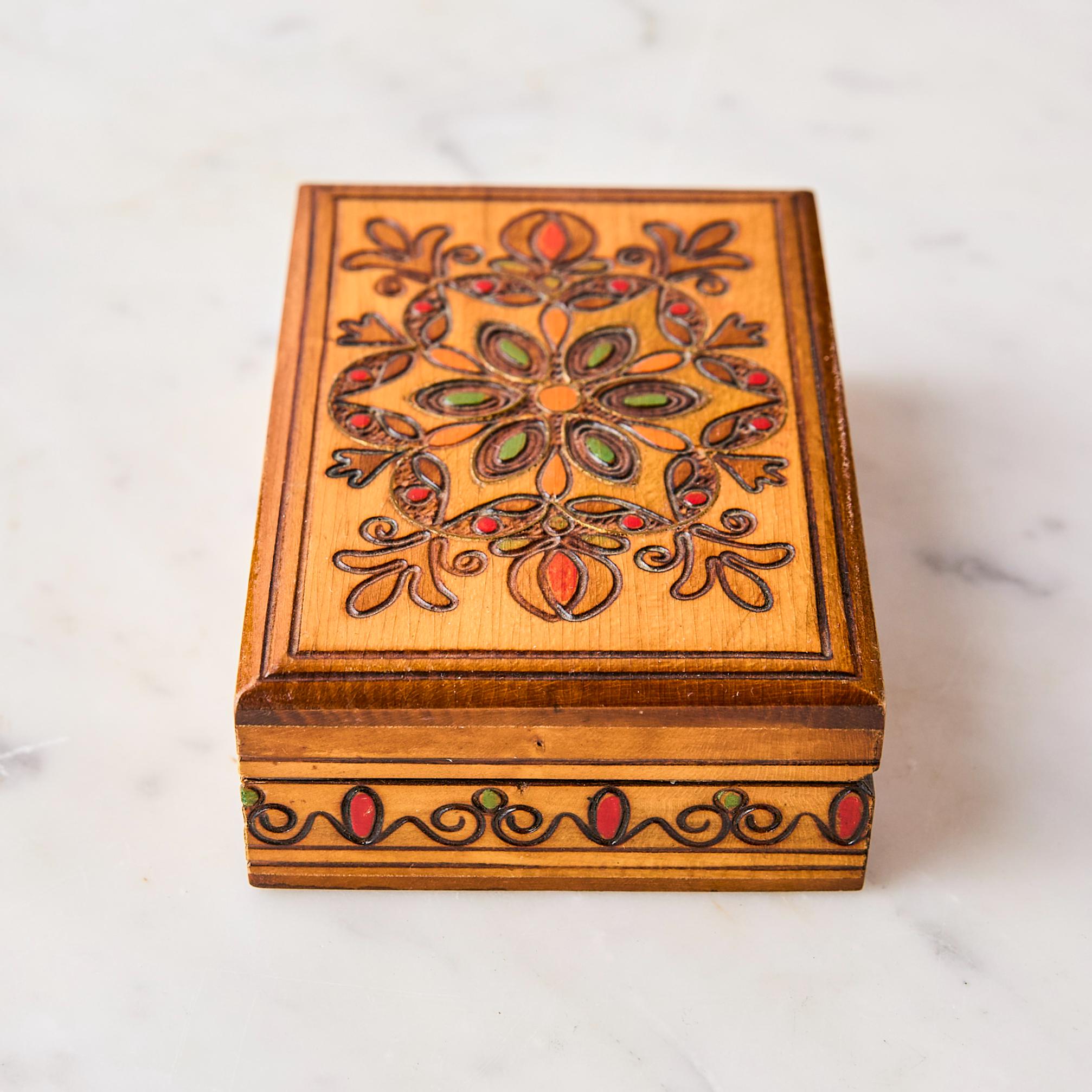 Vintage Polish Folk Art Box, Handmade Floral and Bird Design, Wood and ...