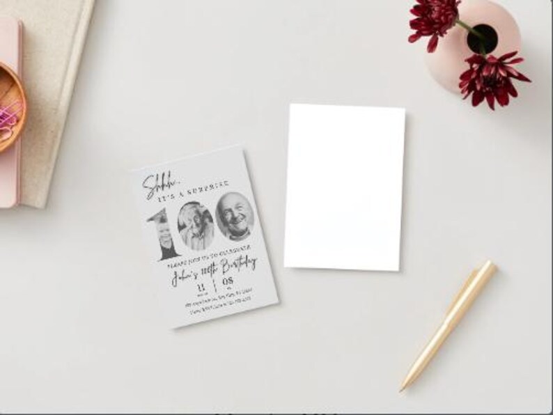 100th Birthday Invitation Template: Surprise Party, Photo (editable ...