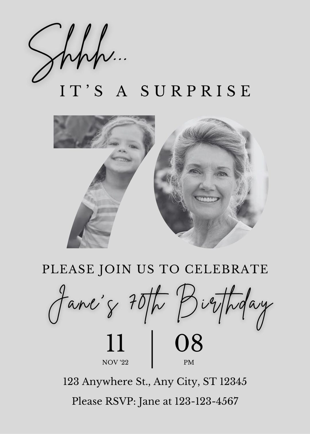 70th Surprise Birthday Invitation Template for Her (digital Download ...