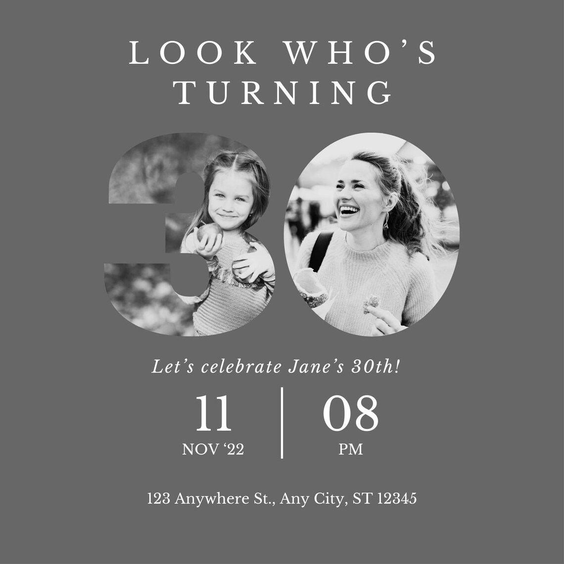 Female 30th Birthday Invitation Template: Photo Collage (digital ...