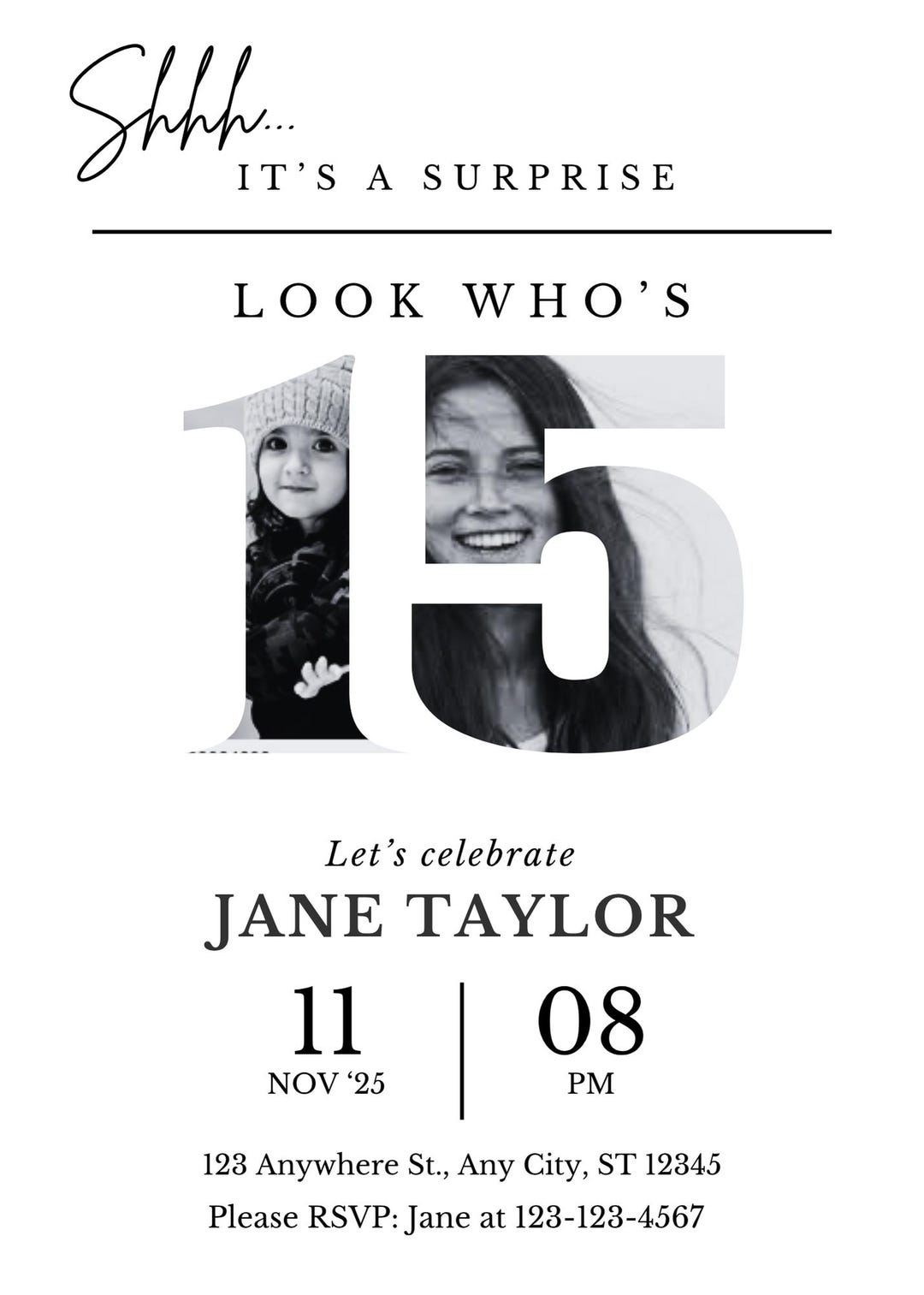 Surprise 15th Birthday Invitation With Photo (printable Template) - Etsy