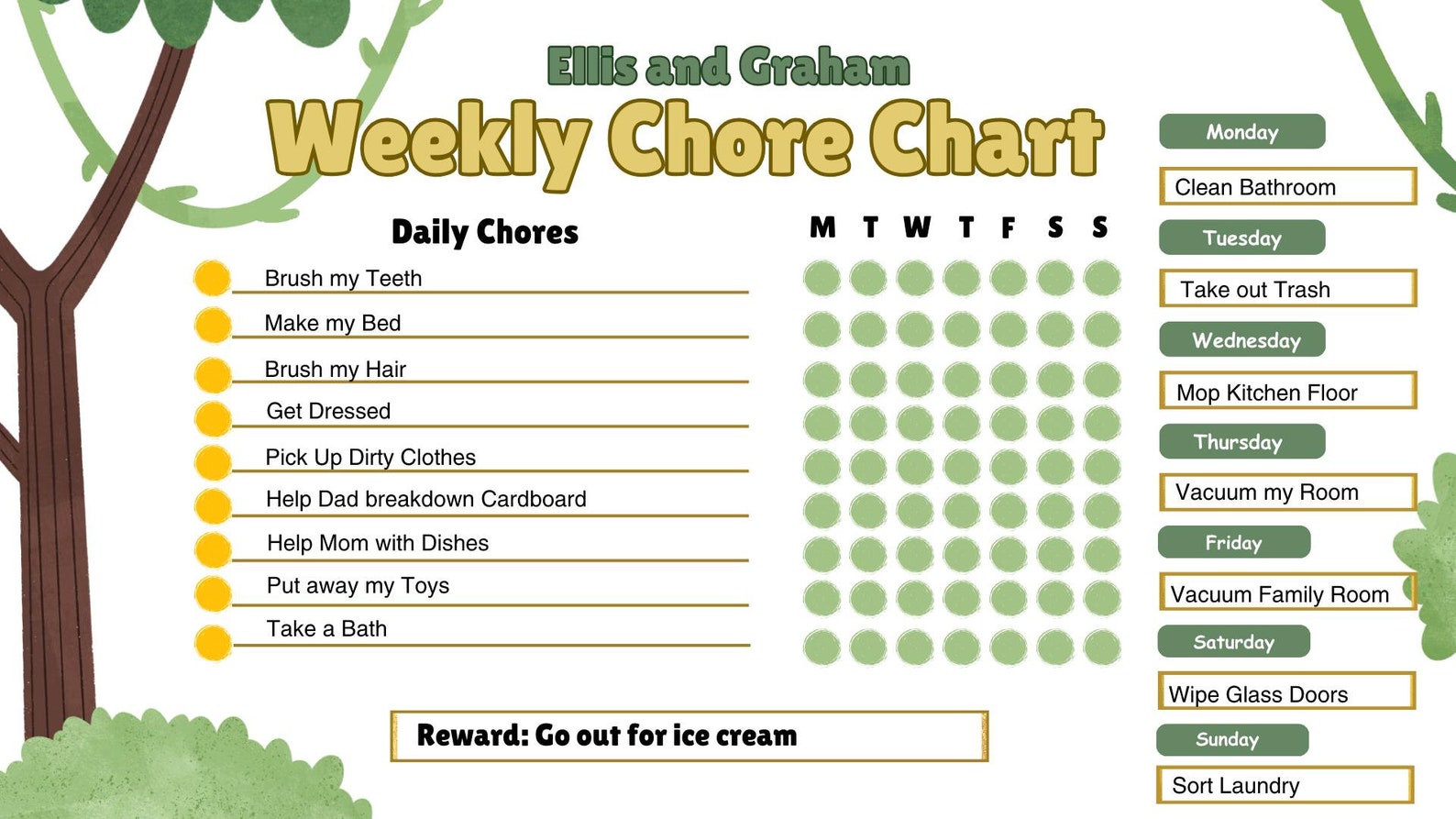Editable Chore Chart for Kids, Printable, Kids Daily Weekly ...