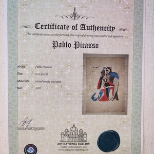 Pablo Picasso Certificate COA Painting Drawing Handmade Old Vintage ...