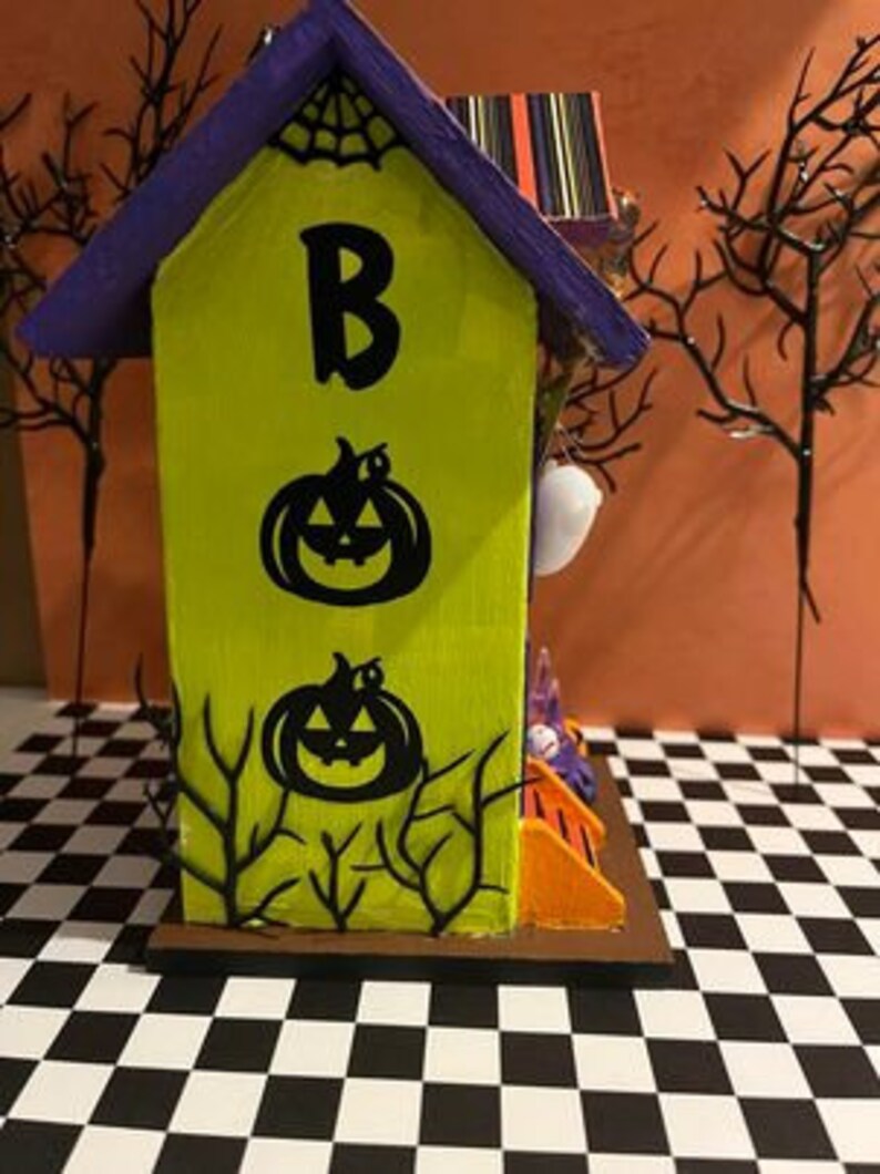 Seasonal Halloween Haunted House (OOAK) Wood & Lighted. Bats, Spiders ...