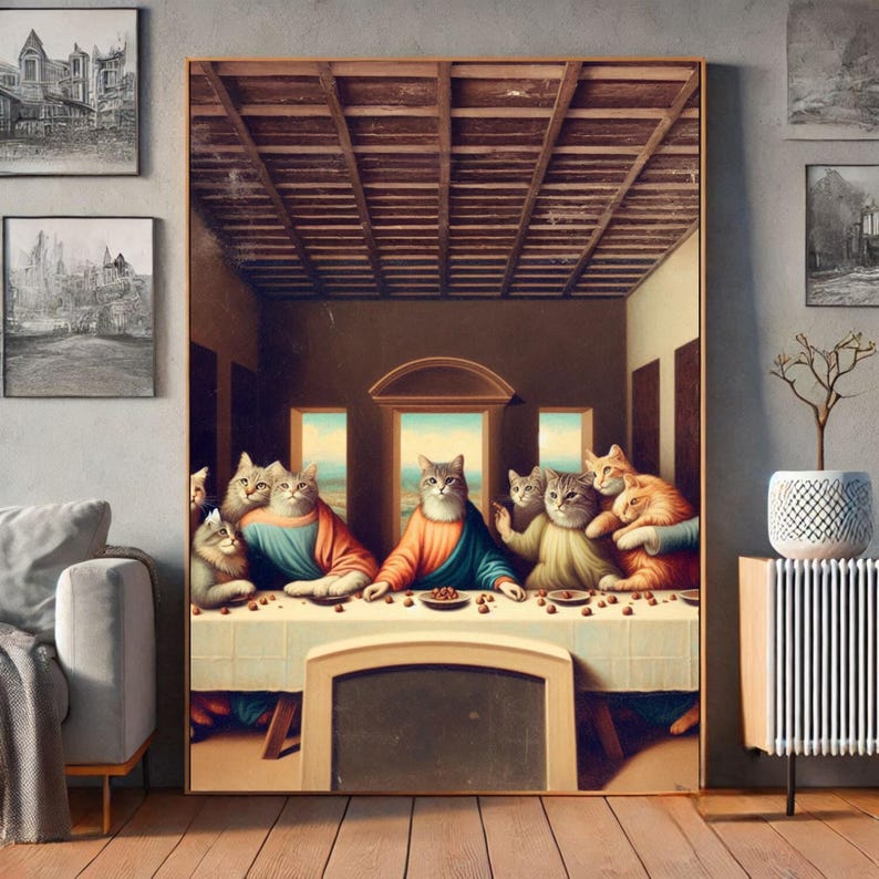 The Last Supper Wall Art,gallery Wall Art,cat Painting Poster,funny Cat ...