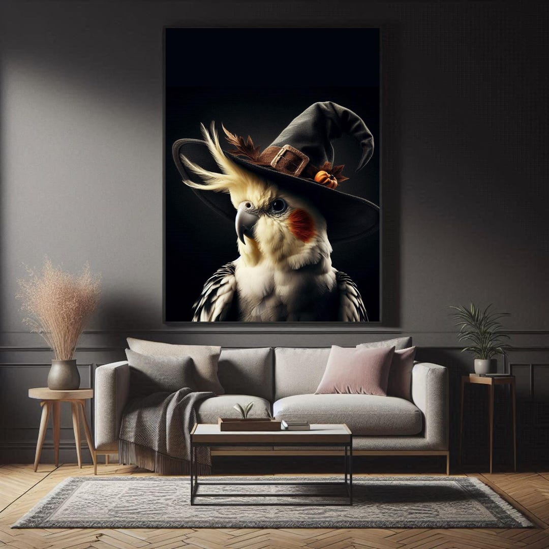 Cockatiel in Witch Hat, Bird, Cockatiel Gift, Bird Lover Gift, Parrot ...
