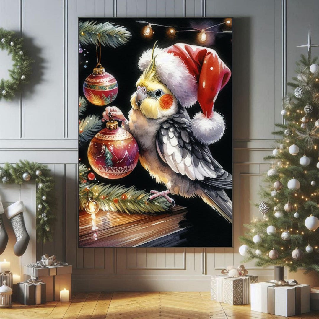 Cockatiel in Christmas, Bird Lover/christmas Gift, Parrot, Christmas ...