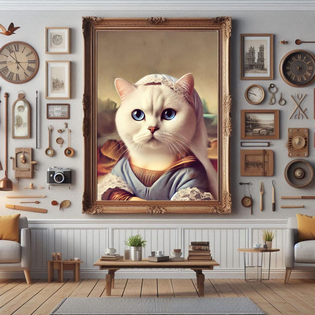 Mona Lisa Scottish Cat Print,gallery Wall Art,cat Painting Poster,funny ...