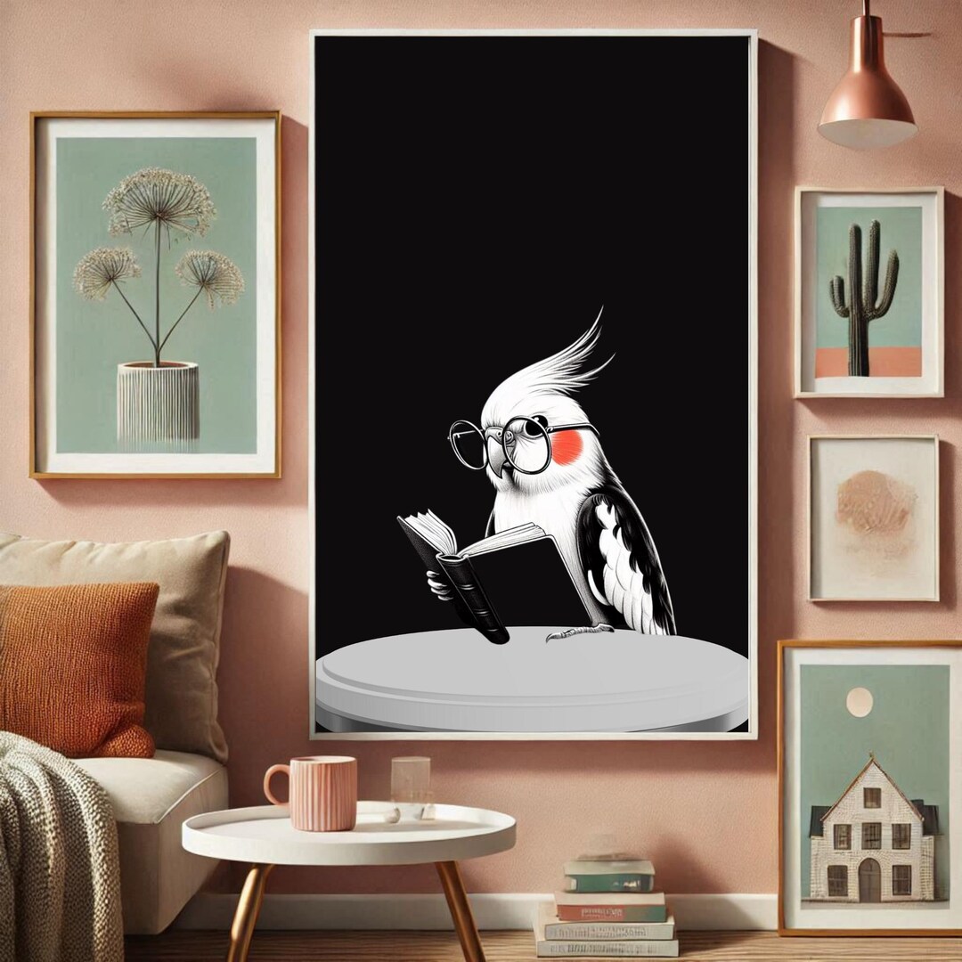 Cockatiel Reads Book, Bird, Cockatiel Gift, Bird Lover Gift, Parrot ...