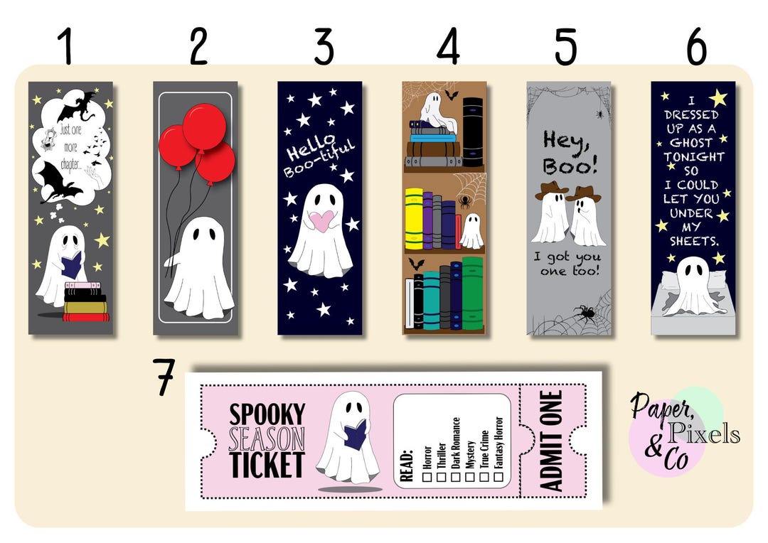 Spooky Bookmarks, Halloween, Spooky Season Ticket, TBR List, Ghost ...