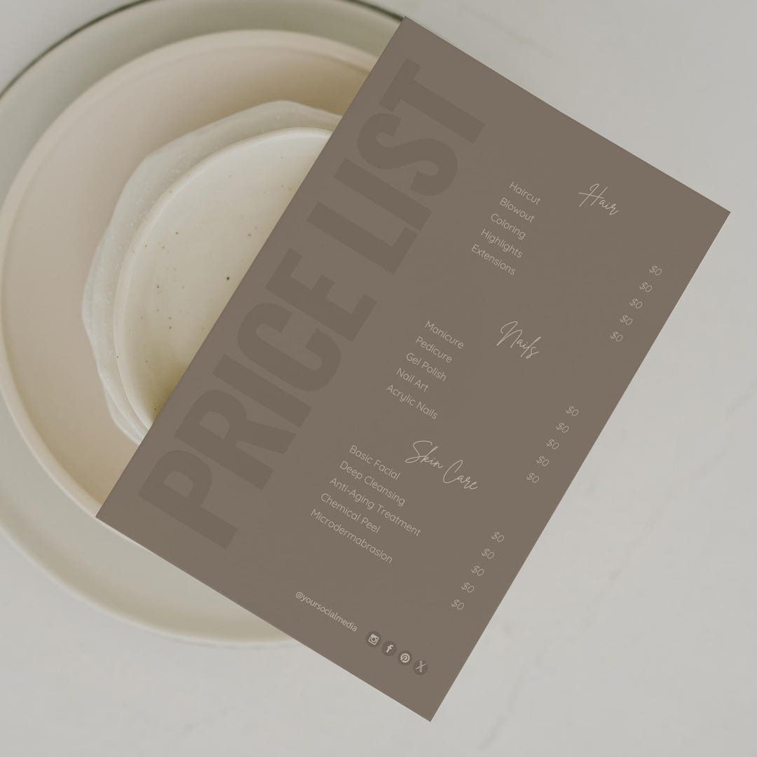 Editable Minimalist Price List Template | Instant Download ...