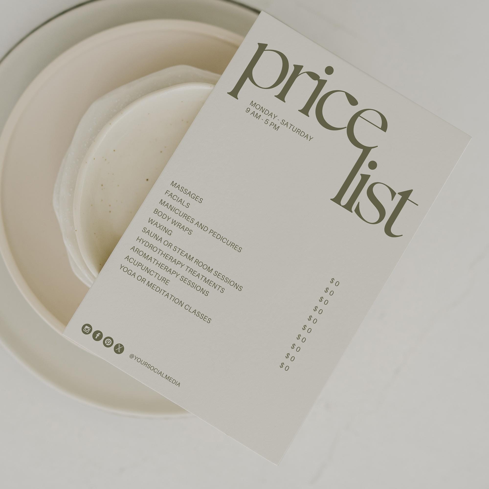 Customizable Minimalist Price List Template, Instant Download ...