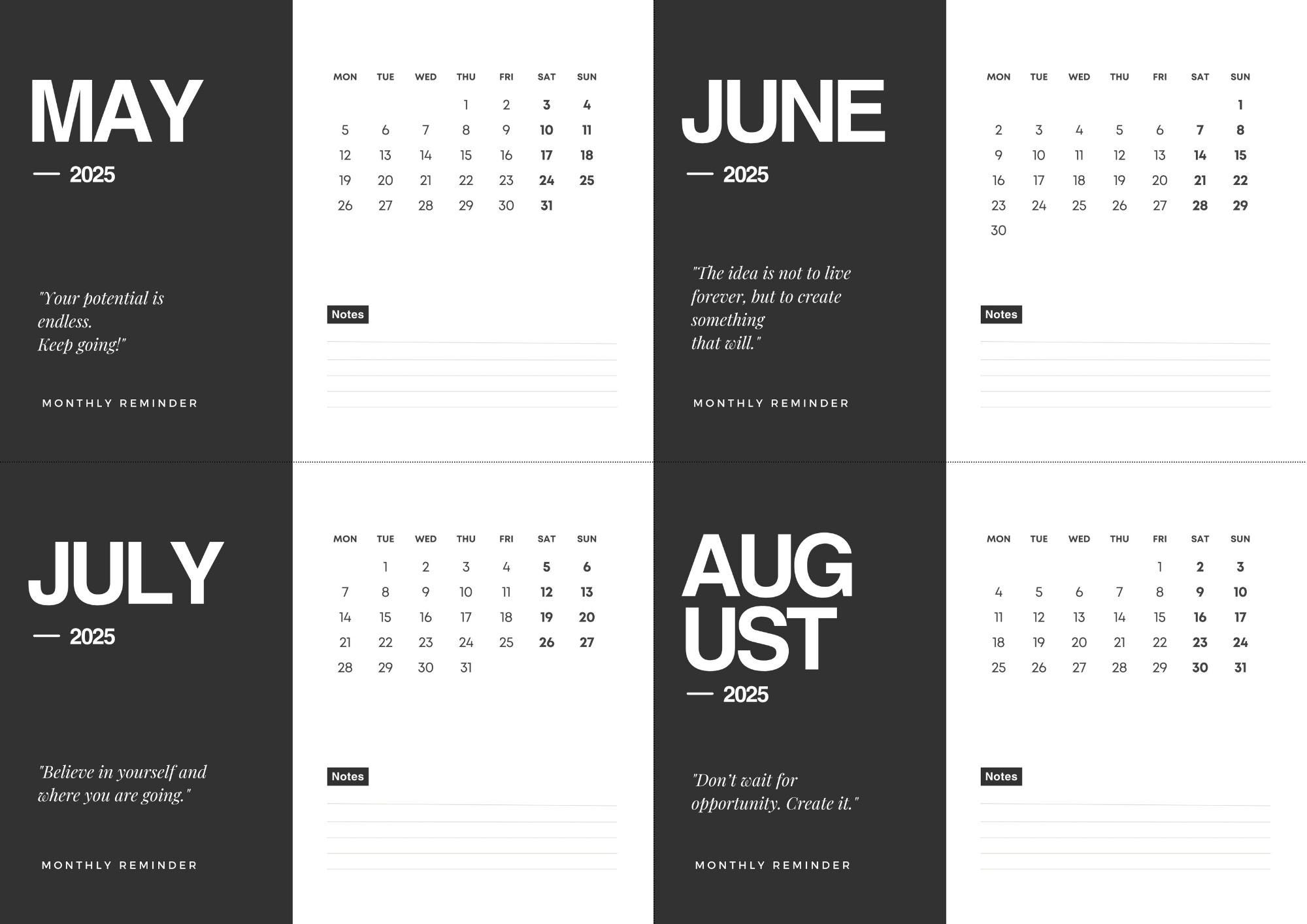 2025 Affirmations Calendar , Printable Calendar With Motivational ...