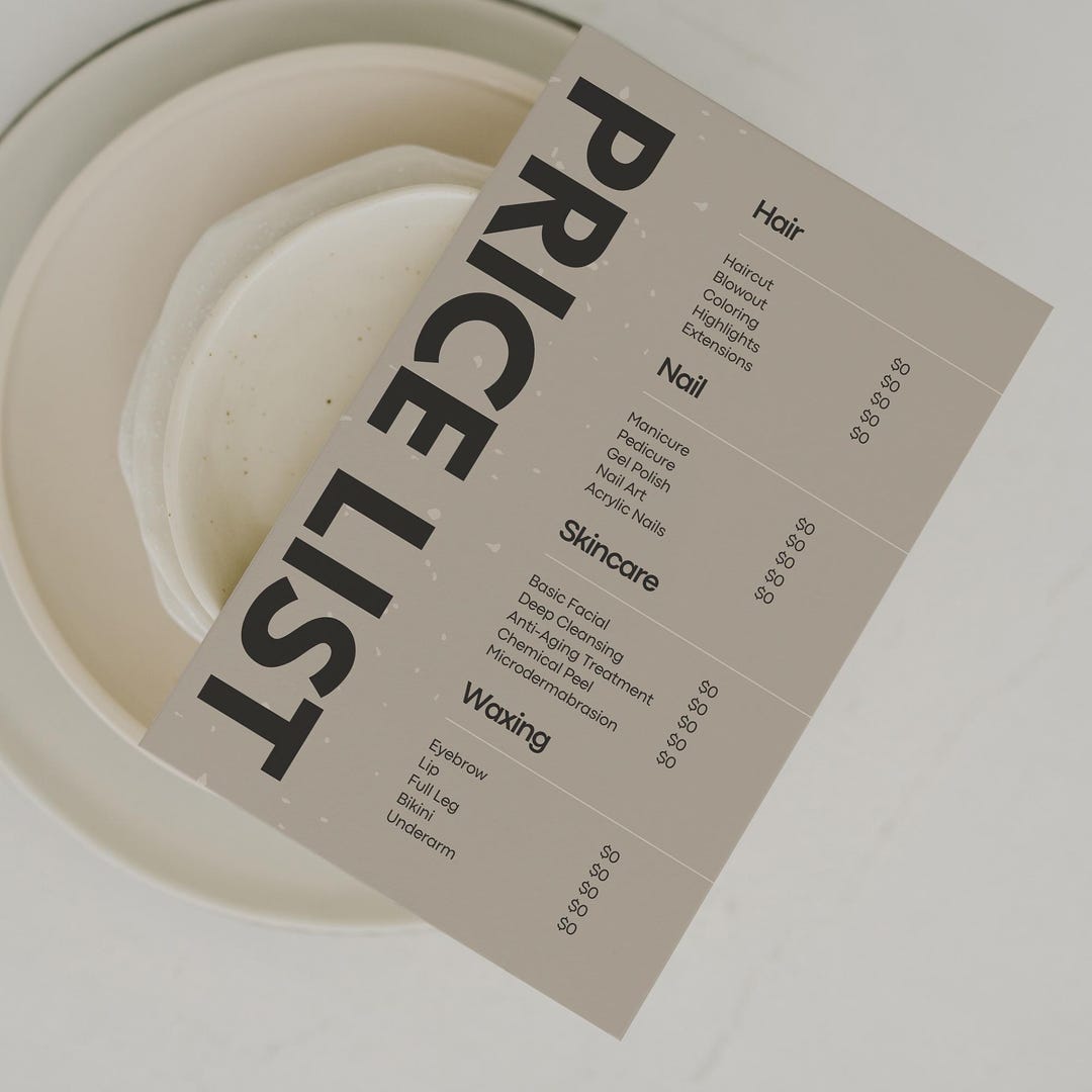 Customizable Minimalist Price List Template, Instant Download ...