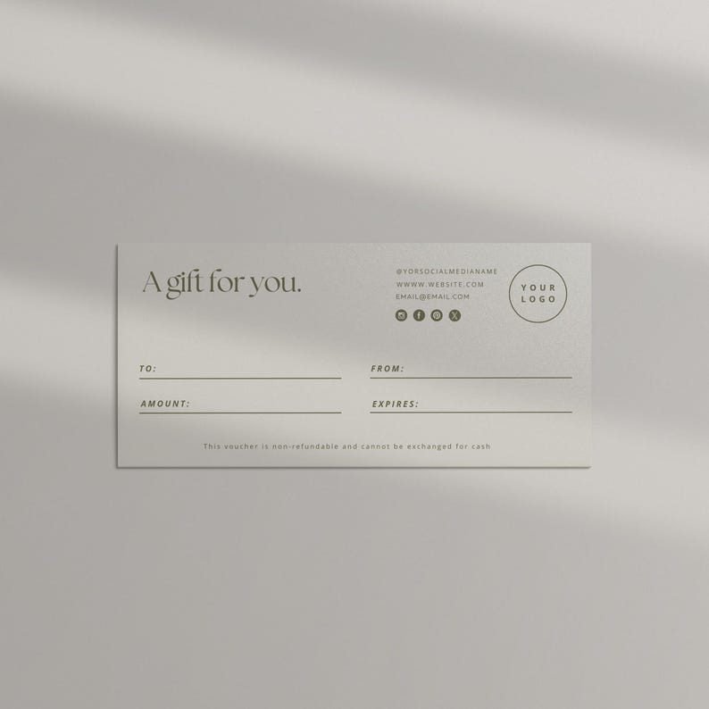 Minimalist Editable Gift Card Template - Instant Download, Printable ...