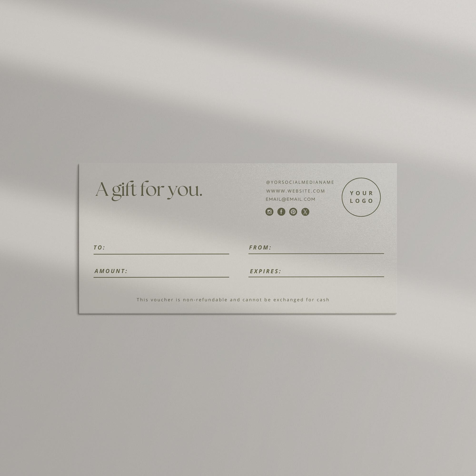 Minimalist Editable Gift Card Template - Instant Download, Printable ...