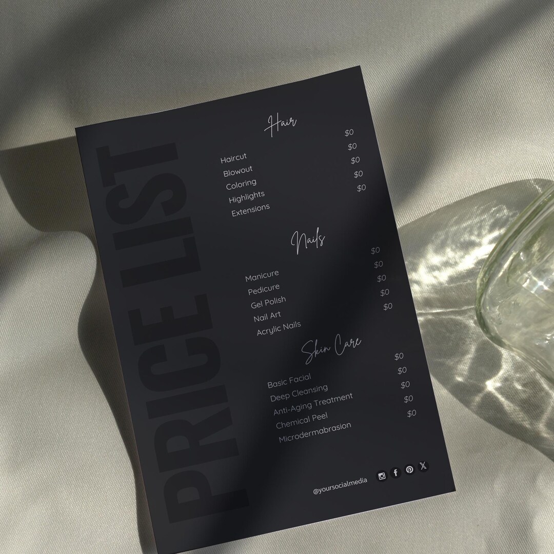 Editable Minimalist Price List Template Instant Download Customizable ...