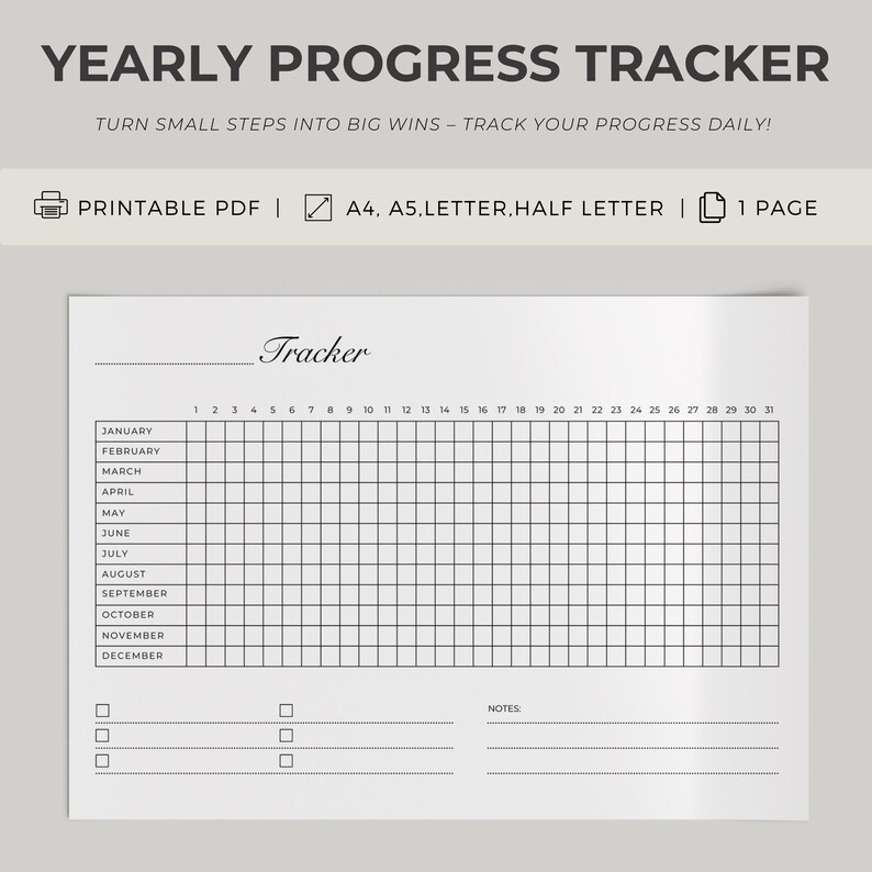Yearly Progress Tracker | Printable Habit Tracker | Monthly Goal ...