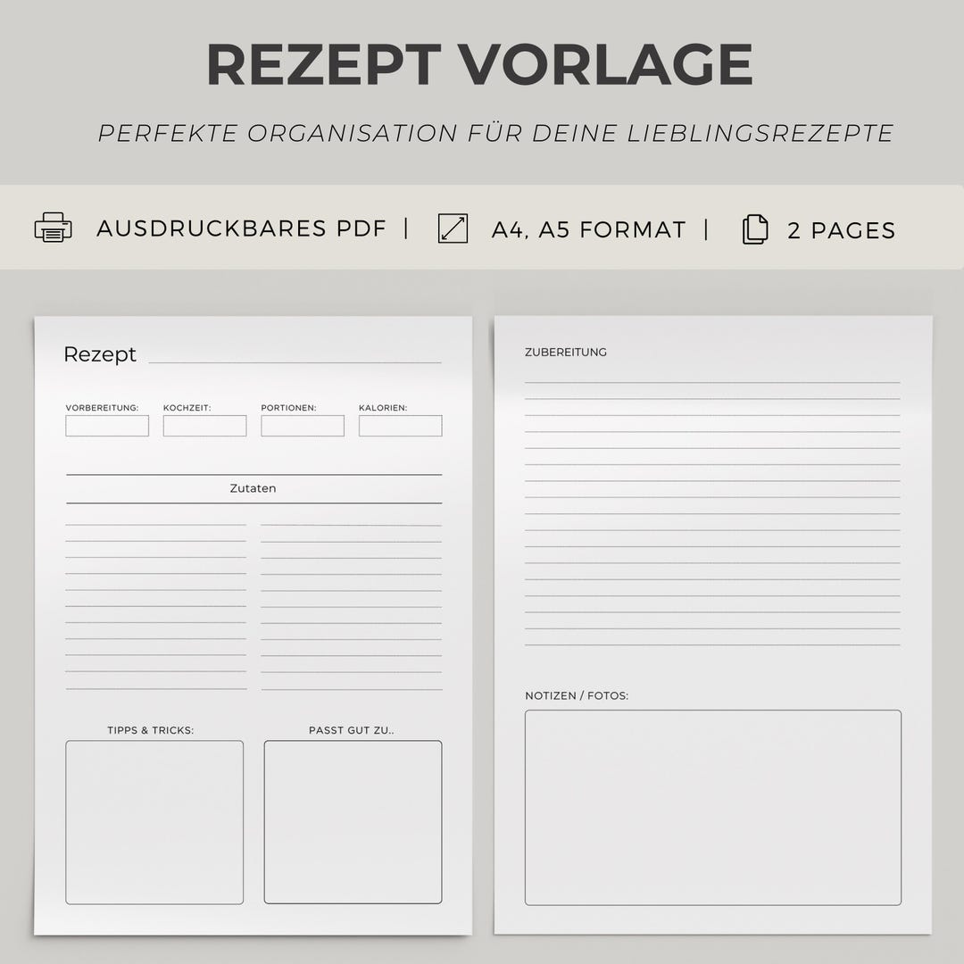 Rezept Vorlage Zum Ausdrucken – Rezeptbuch Vorlage Für Eigene Rezepte ...