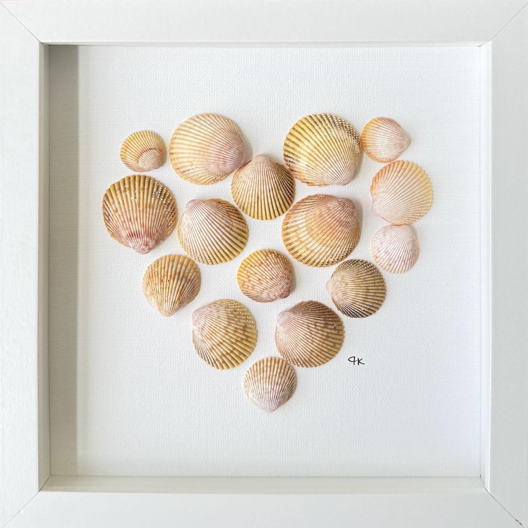 Beach Collage Heart Made of Shells, 9x9 Framed Handmade Original Wall ...