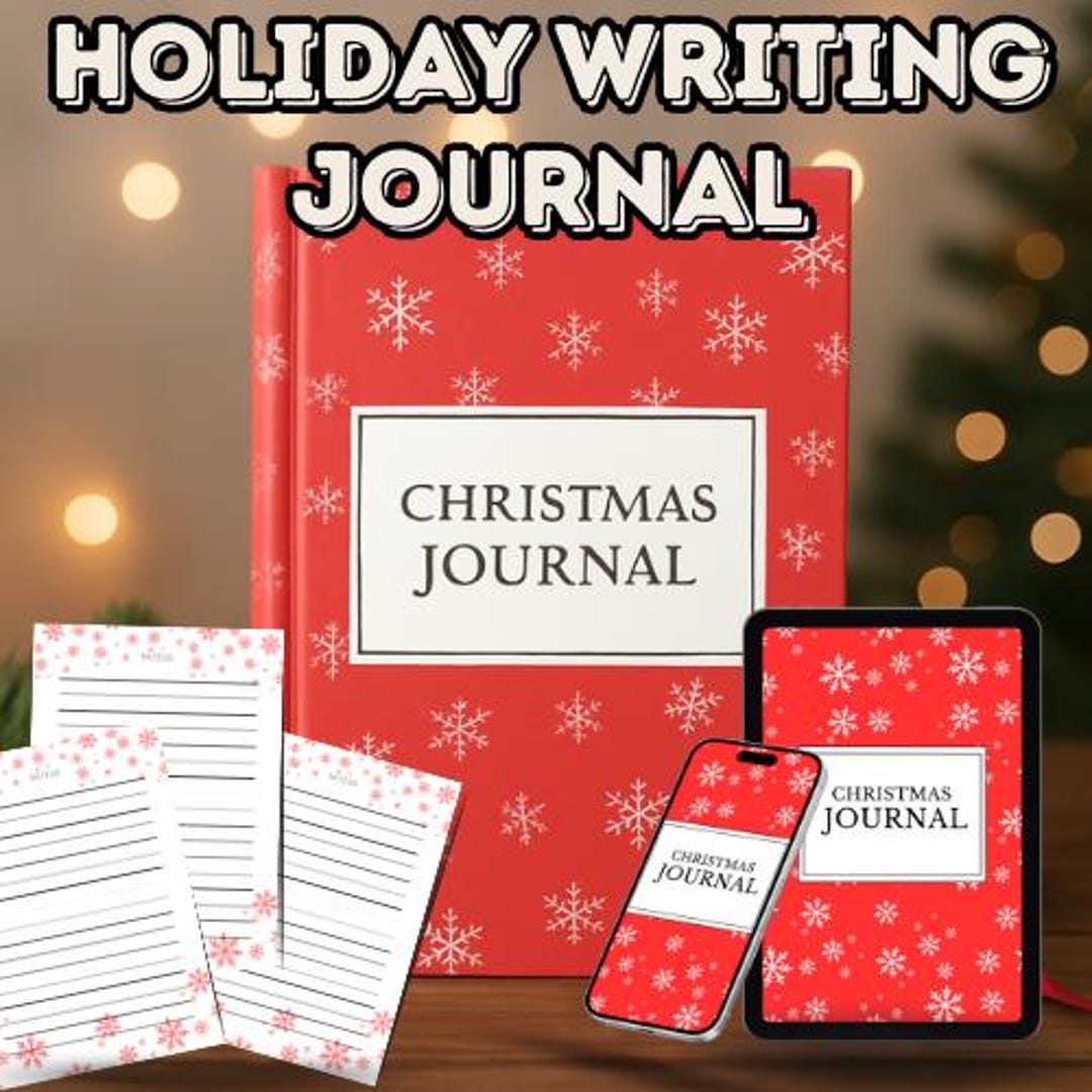 Red Christmas Journal Printable, Holiday Writing Journal PDF, 100 Page ...